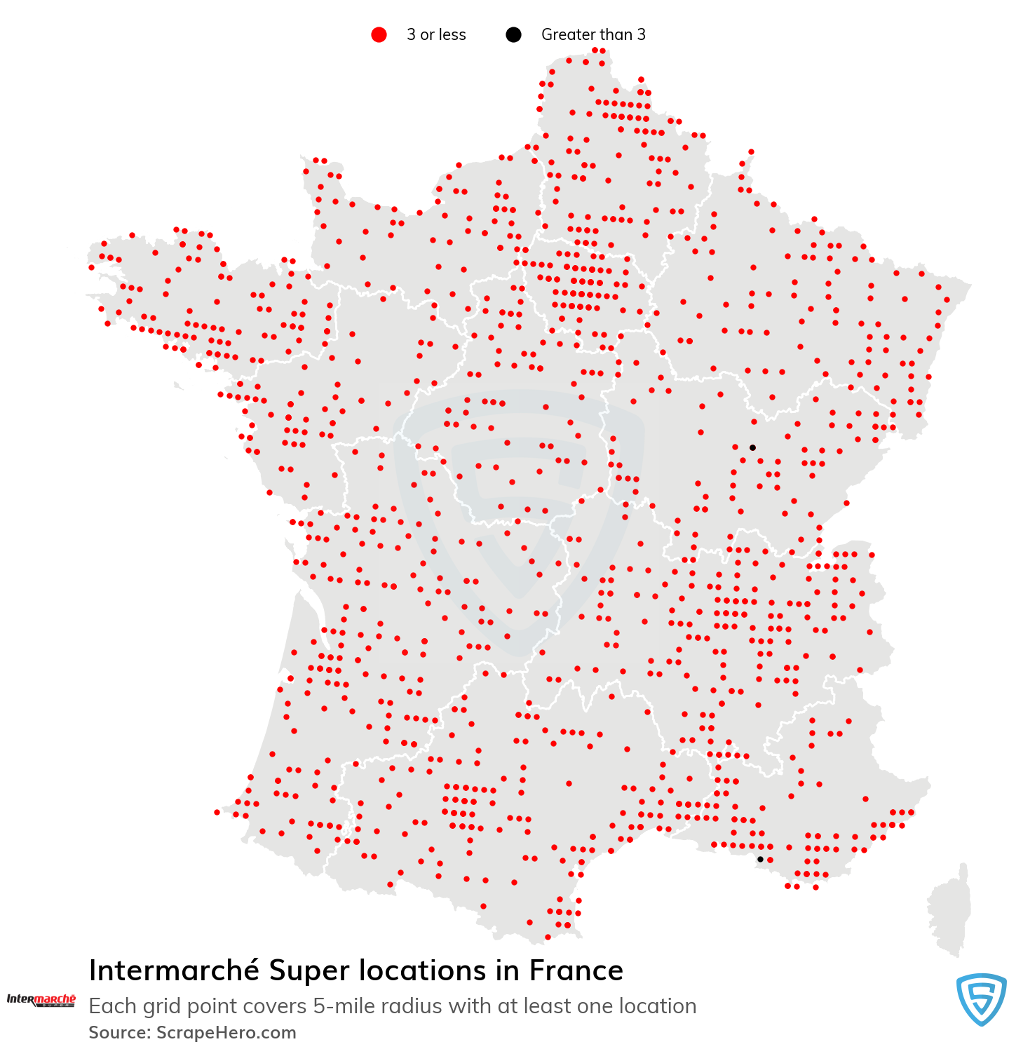 Number of Intermarché Super locations in France in 2022 | ScrapeHero