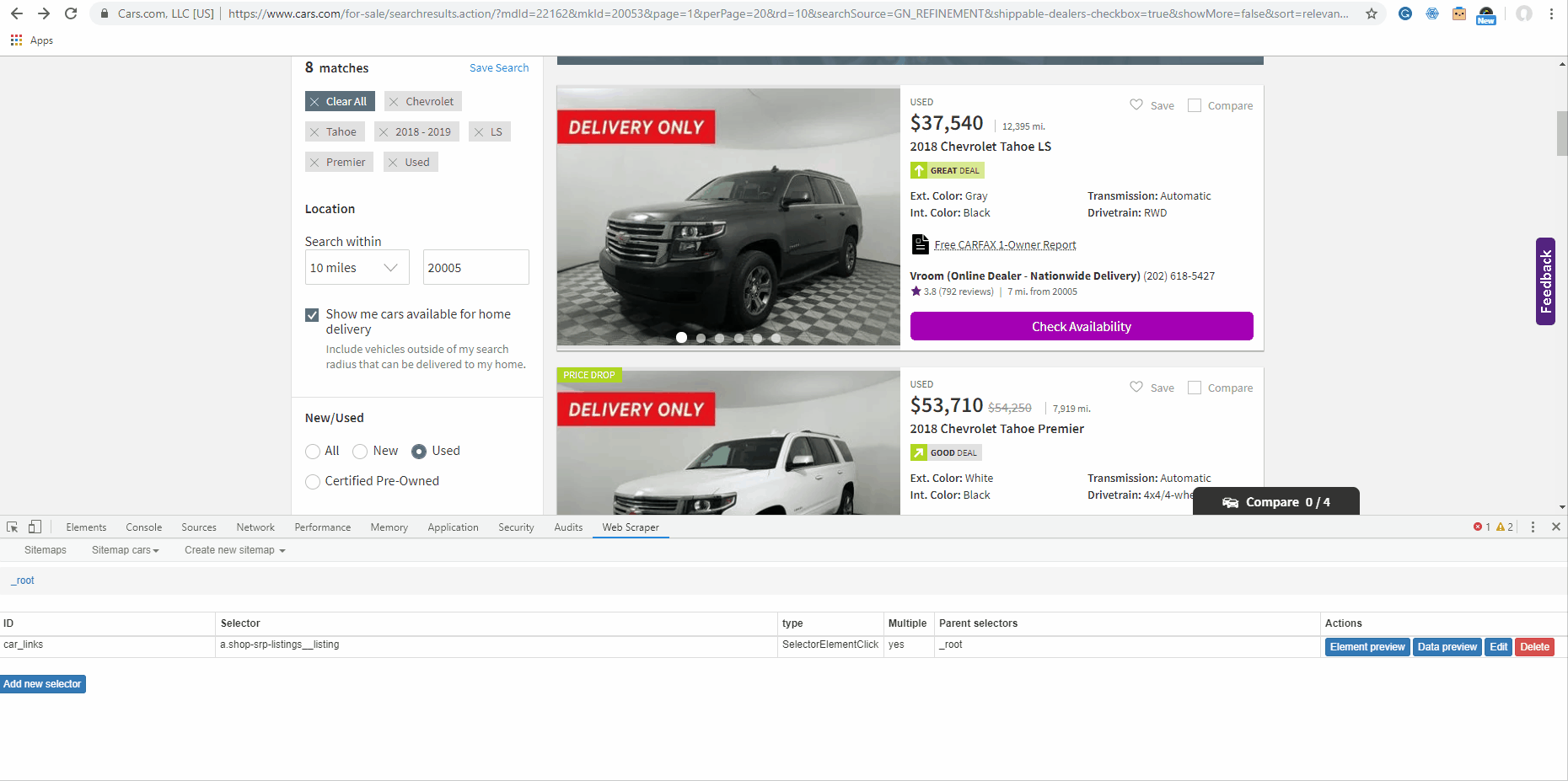 Scrape data from Cars.com using Google Chrome | ScrapeHero Scrape data from Cars.com using Google Chrome | ScrapeHero
